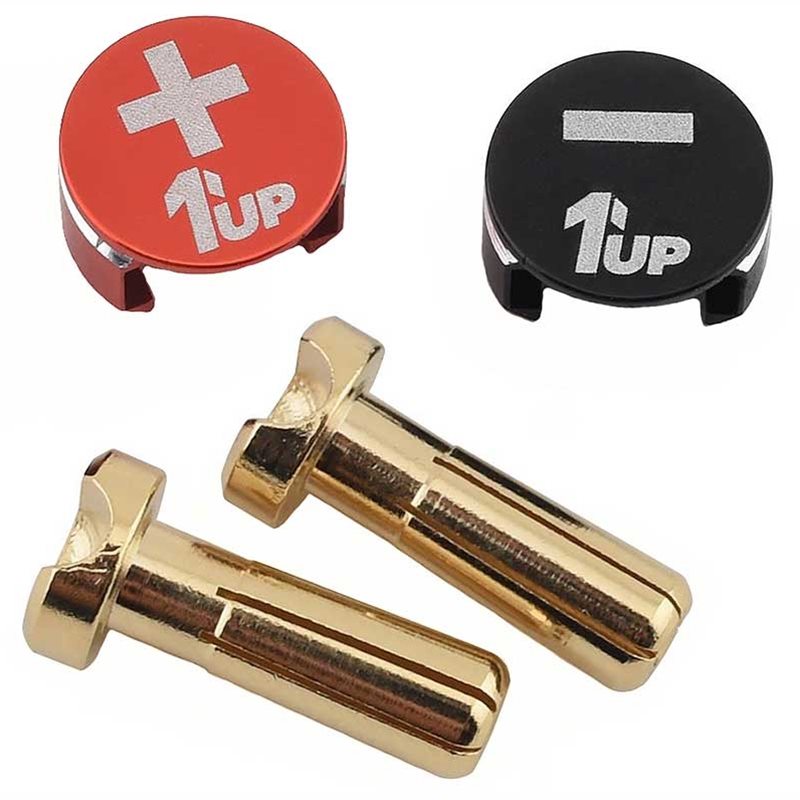 1UP Racing LowPro Bullet Plug Grips w/4mm Bullets (Black/Red)[1UP190431]